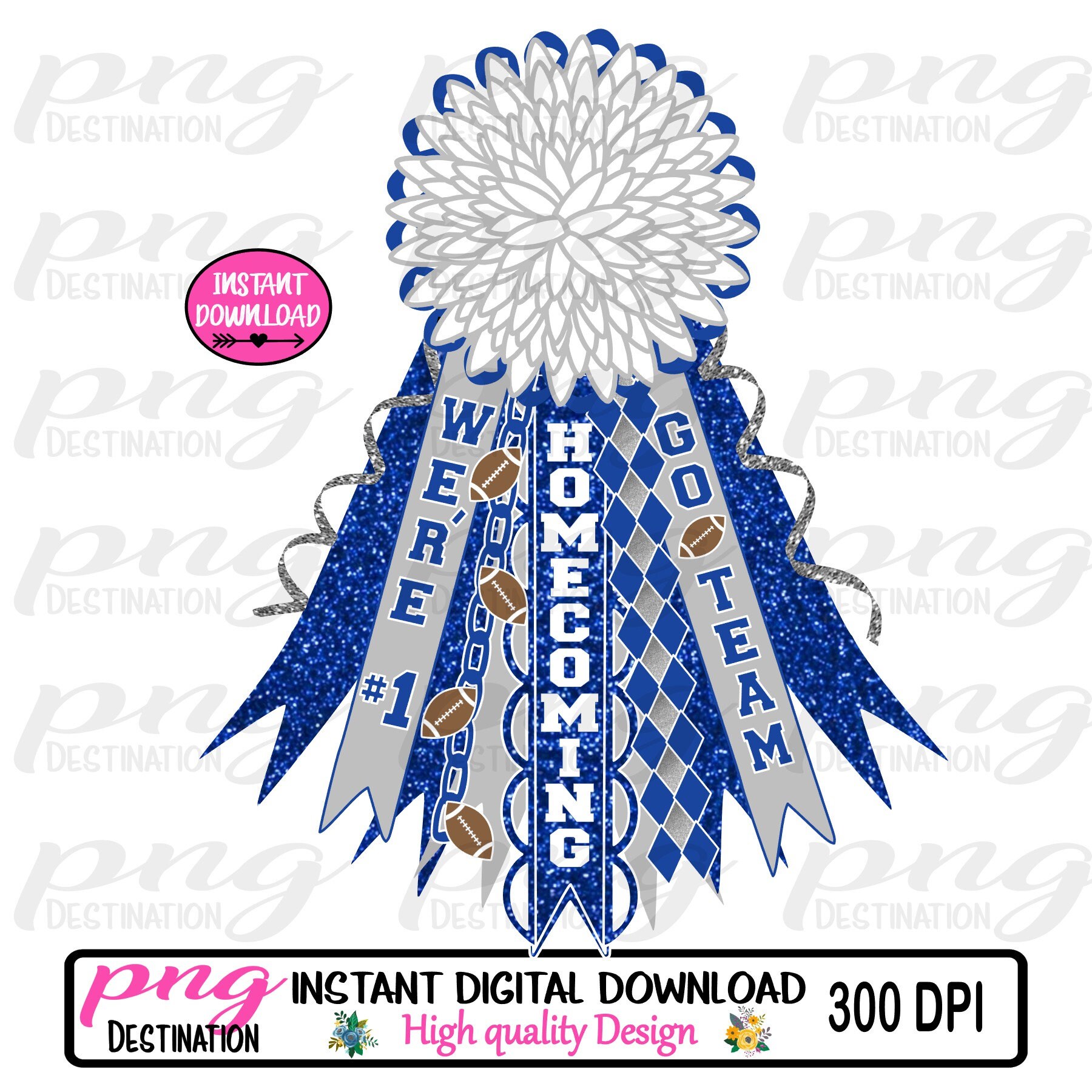 Blue Homecoming Mum PNG/ White Silver Blue /white Flower Mum / Shirt ...