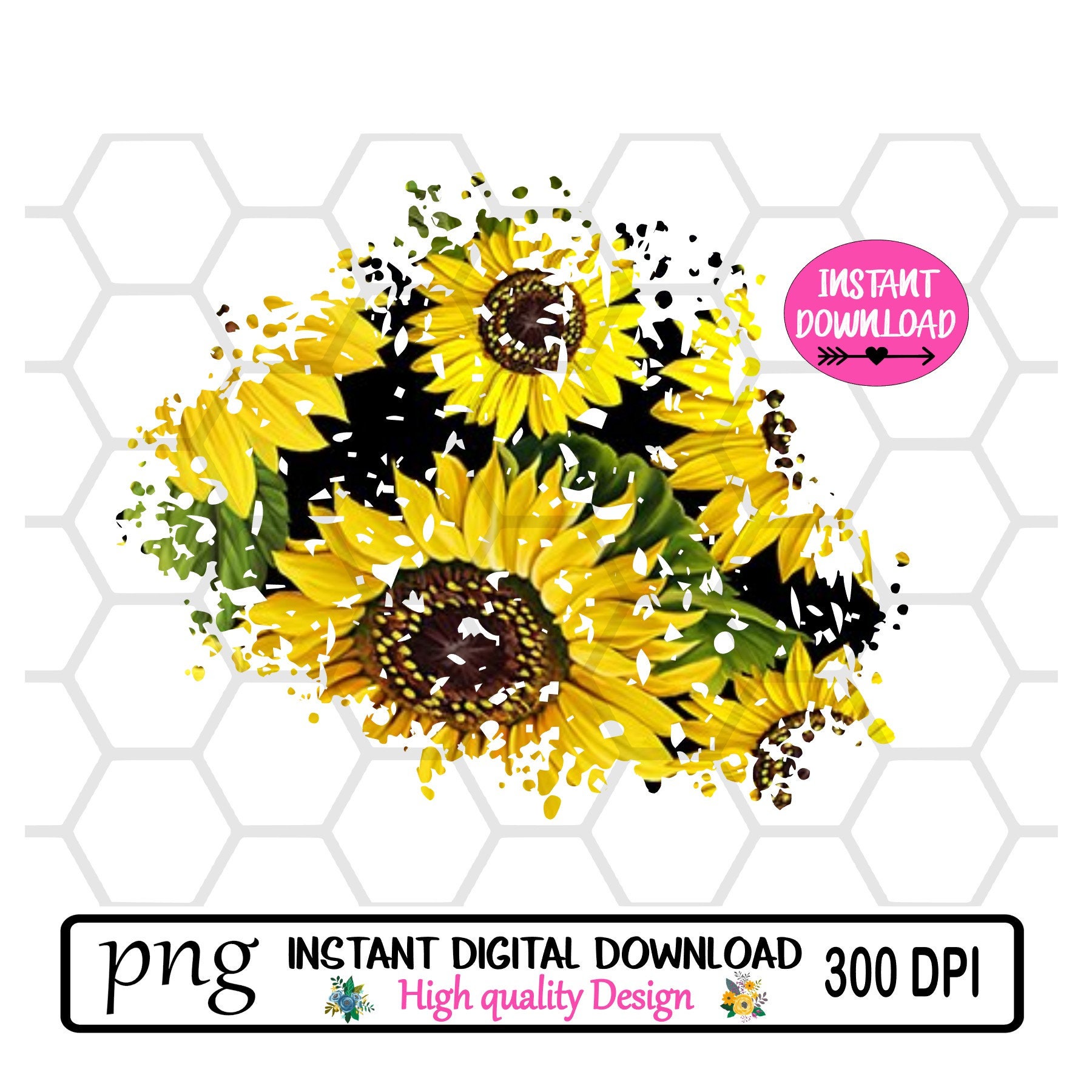 Sunflower DISTRESSED Patches, PNG DOWNLOAD, Distressed Sunflower ...