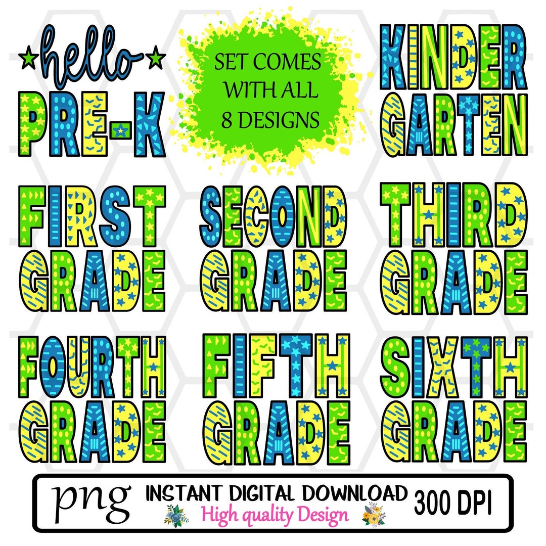 Grade Bundle Pack //back to School // Blue Green Yellow // Stacked ...