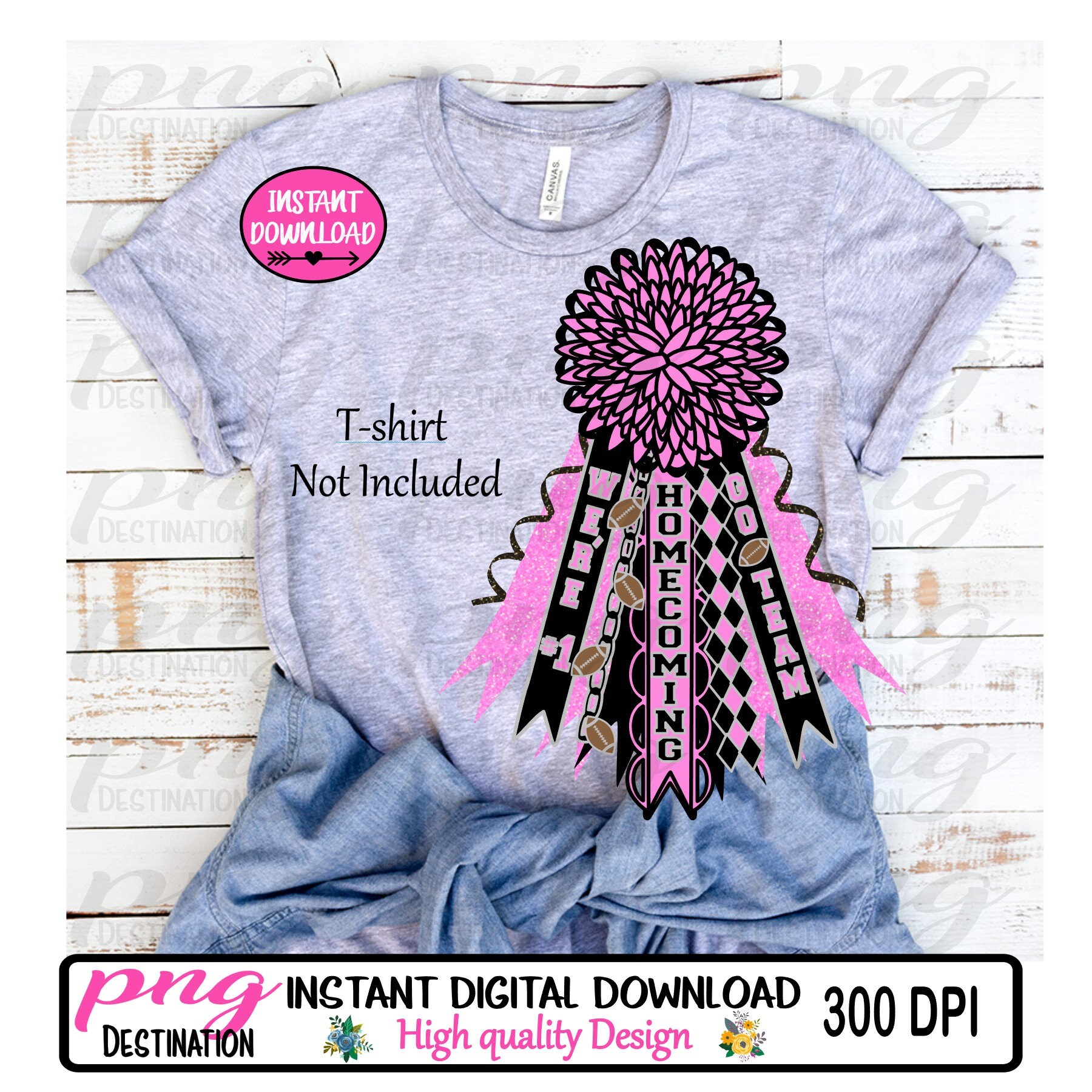 Pink Homecoming Mum PNG / Pink Flower/shirt Mum/pink Black Mum /school ...