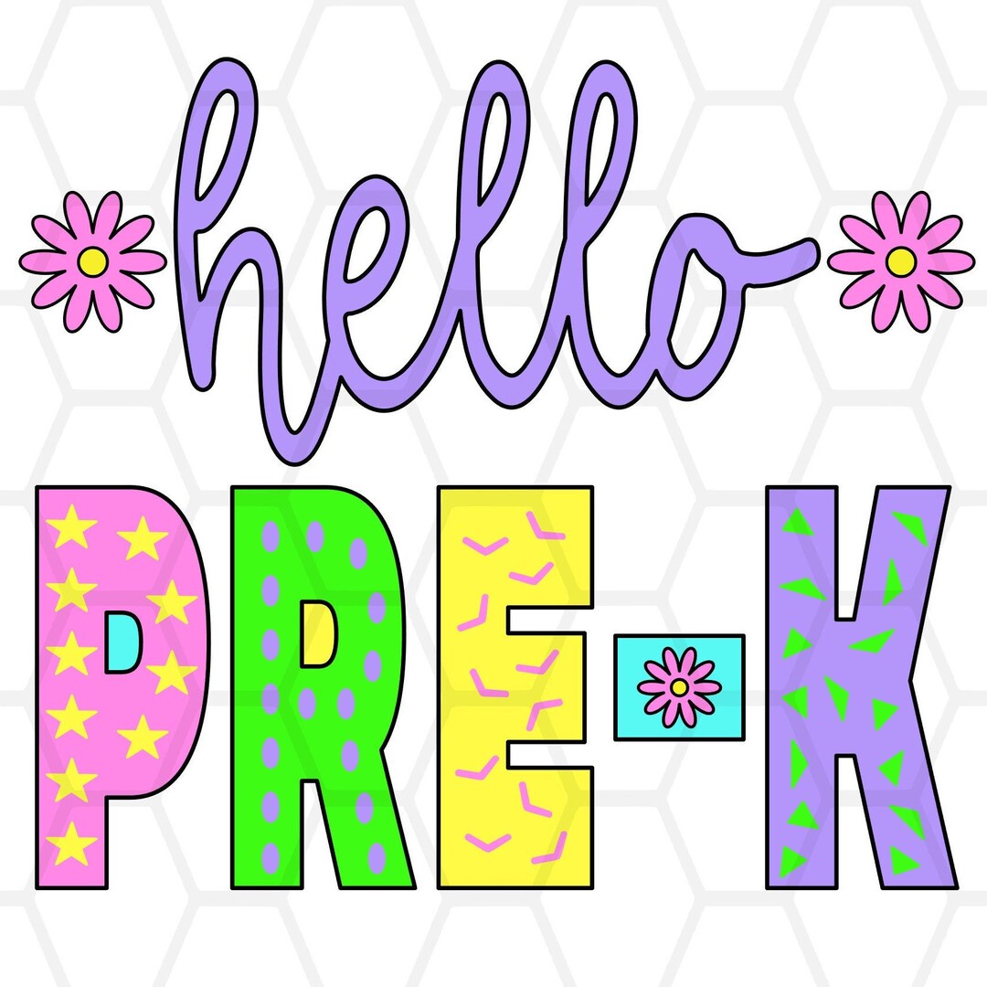 Hello Pre-k // Pink Purple Lt Blue // Stacked Design // School Grade ...