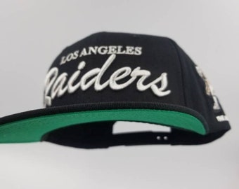 Vintage Los Angeles Raiders Script Snapback Hat Leather Pinwheel 90s ...