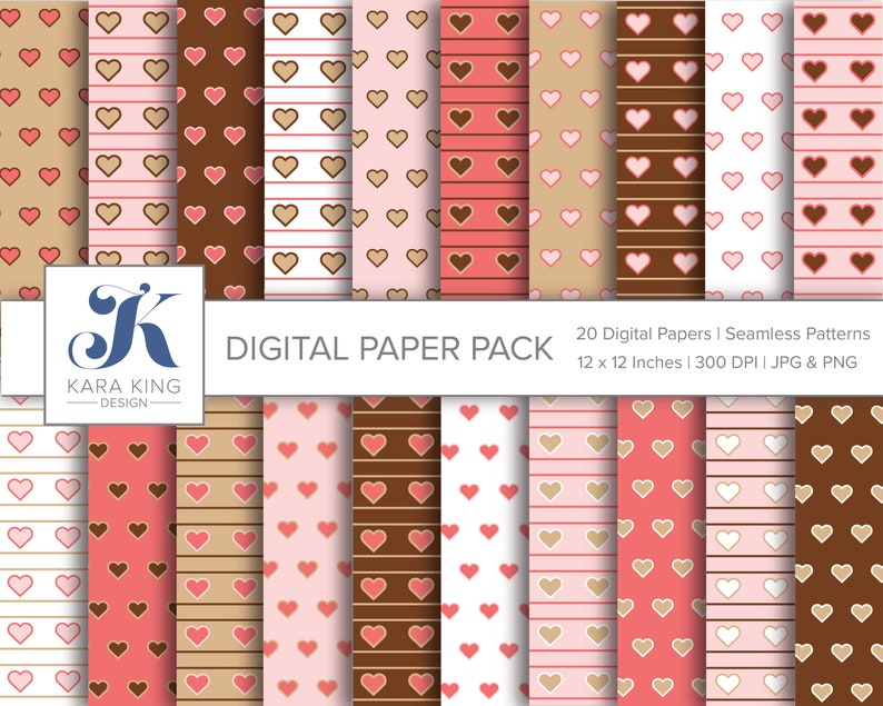 Hearts Digital Papers, Heart Pattern, Valentine's Day Papers, Cute ...