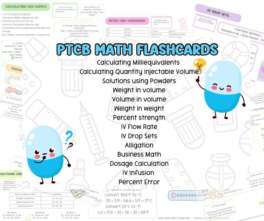 PTCB Math Flashcards - 30 Flashcards With 4x6 Inches, Clear Case for ...