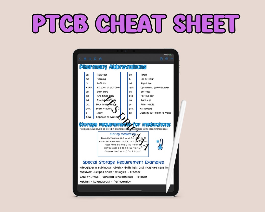 PHYSICAL PTCB Cheat Sheet Pharmacy Technician - Etsy