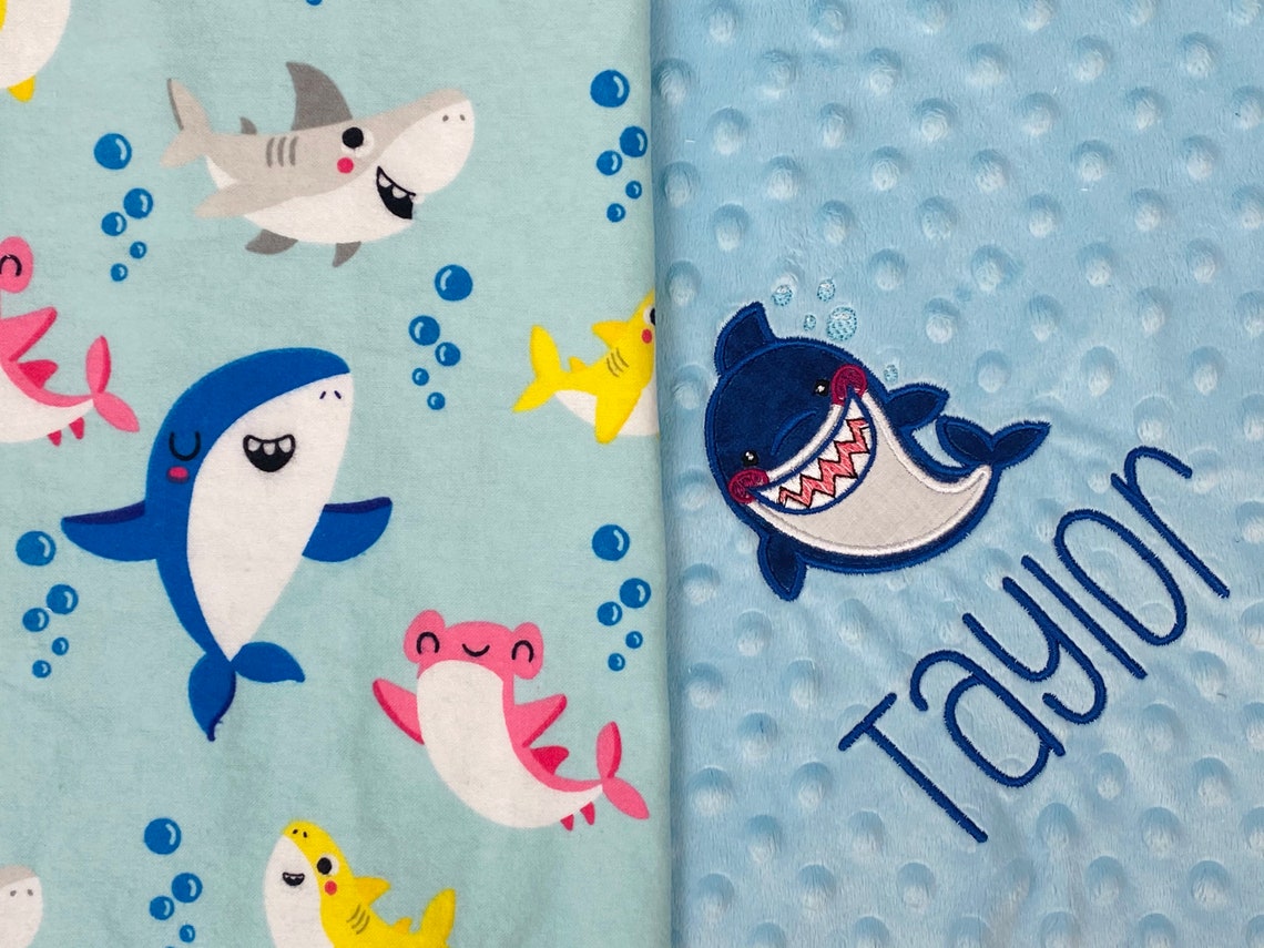 Sharks Flannel and Minky Baby Blanket, Personalized Baby Blanket or ...