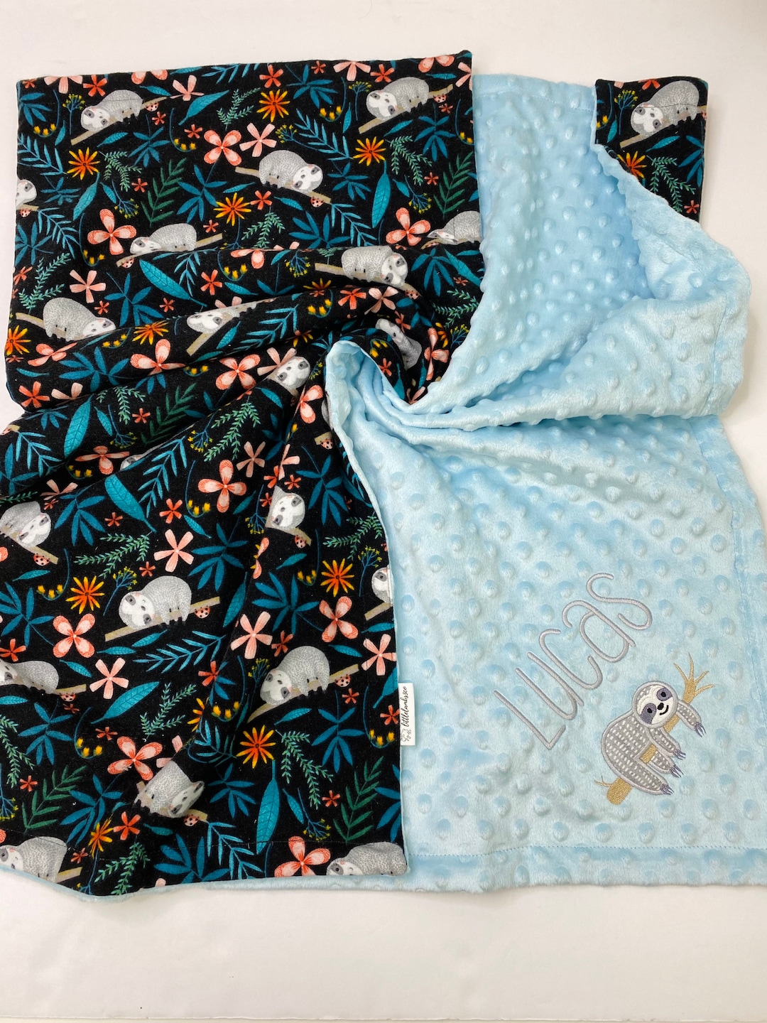 Sloth Flannel for BOY (black) -minky Blanket Personalized Sloth Baby ...