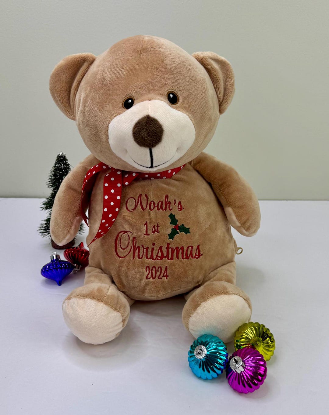 First Christmas Teddy Bear With Name for Boy or Girl, Embroidered Bear ...
