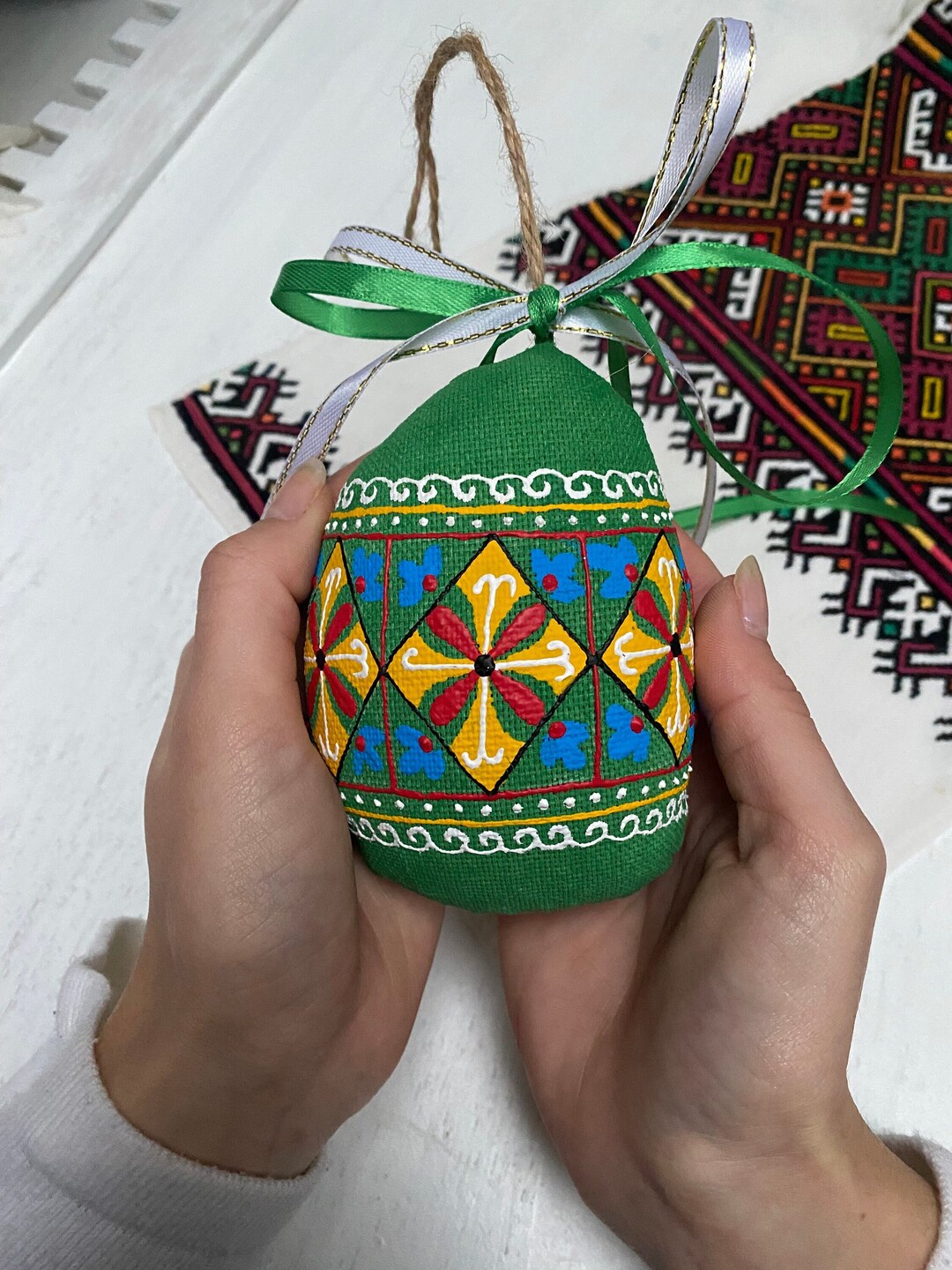 Ukrainian Easter Egg Ethnic Painting Green Easter Egg Ukraine Souvenir ...