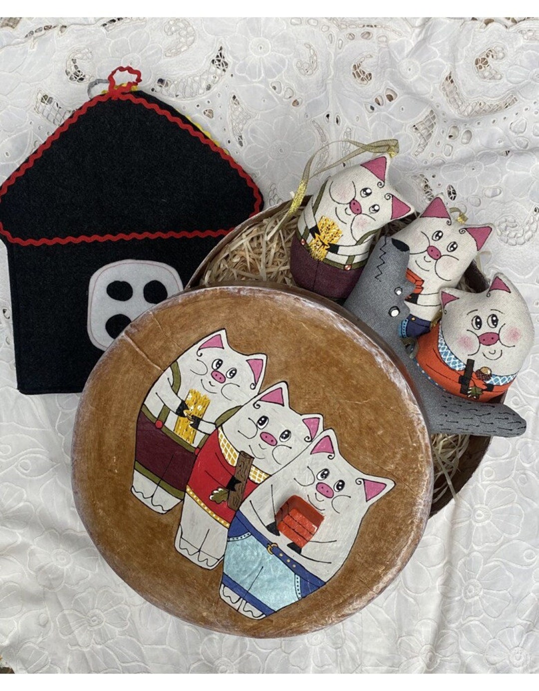 Textile Fairy Tale in a Handmade Box "three Little Pigs" Eco Brand ...
