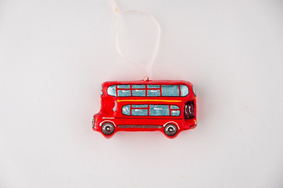 Double-decker London Bus Figurine Shatterproof Decor Paper Mache ...