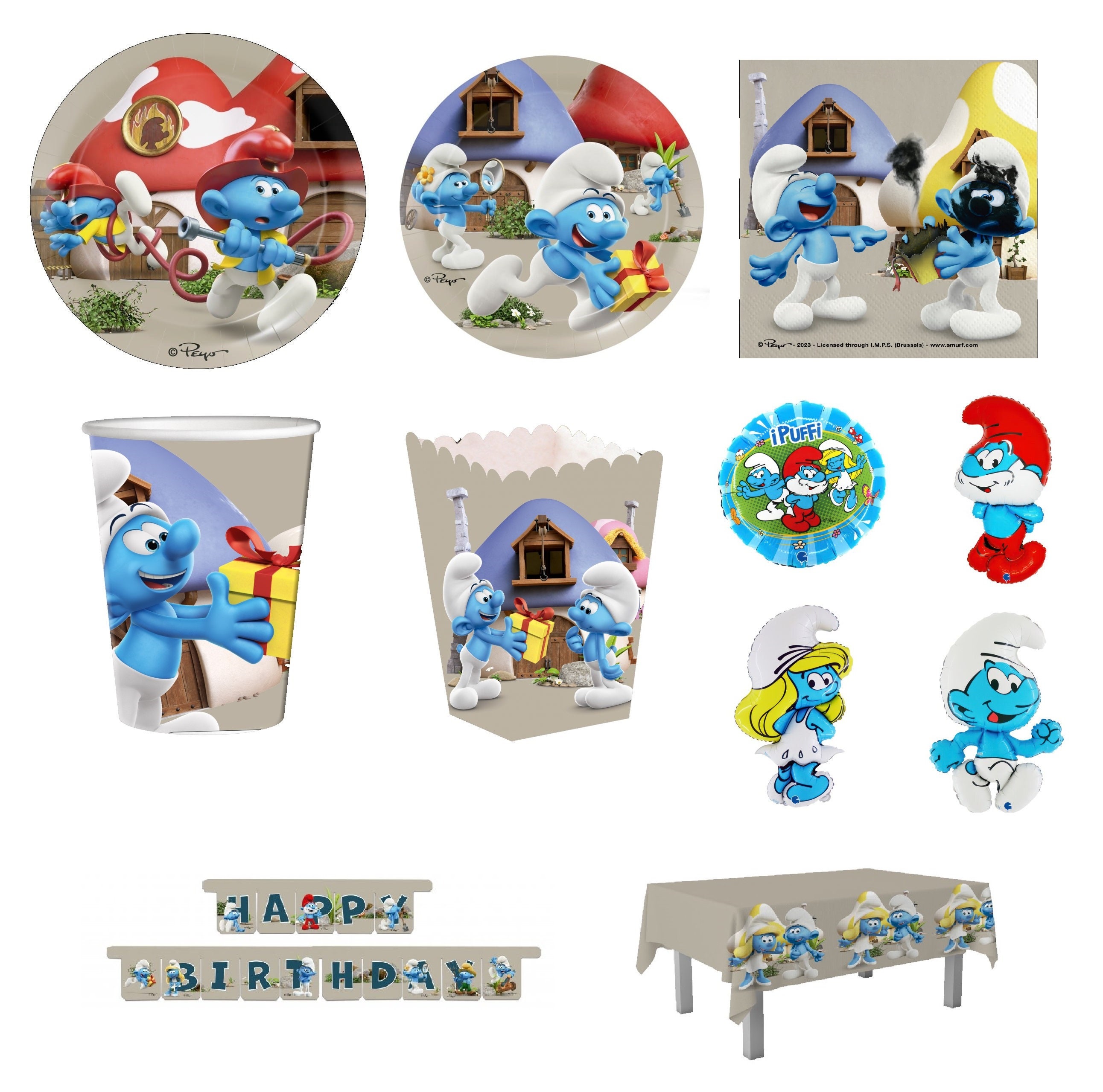 Smurfs Balloons Party Supplies Decoration Birthday Plate Napkins Cups ...