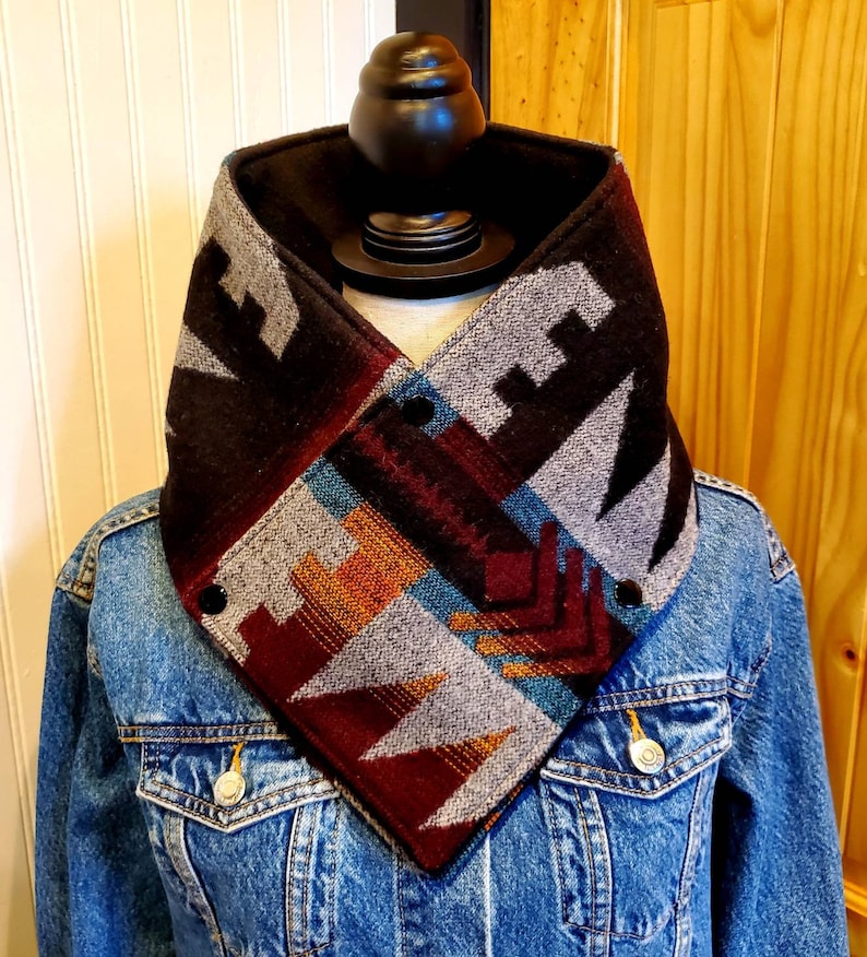Western Neck Wrap, Aztec Scarf, Cowboy Cowl, Southwestern Gaiter, Wool ...