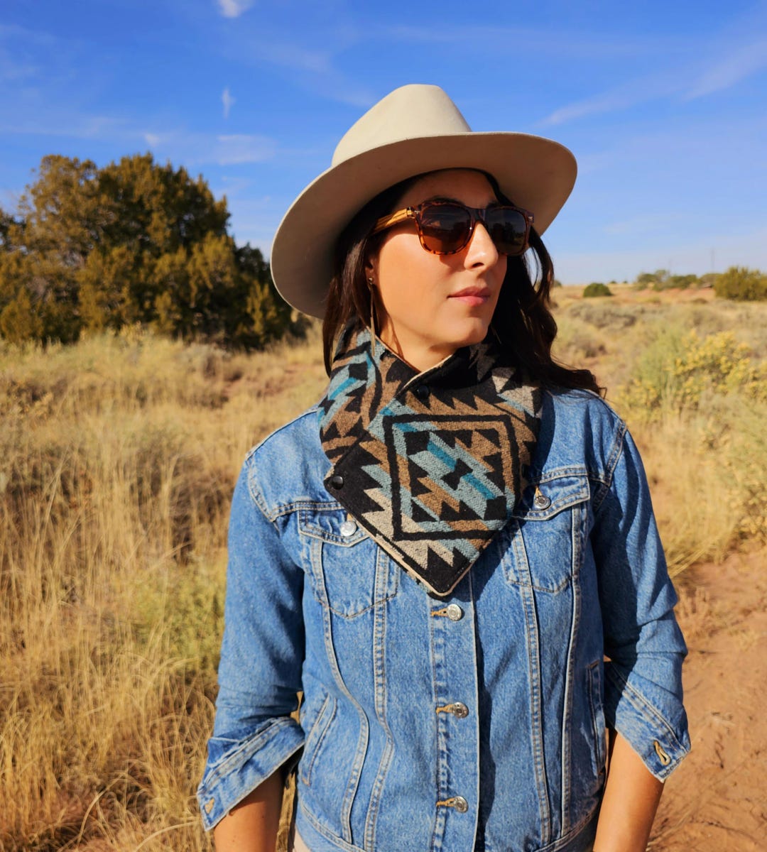 Western Wool Cowl Scarf, Southwestern Neck Warmer, Handmade Neck Warmer ...
