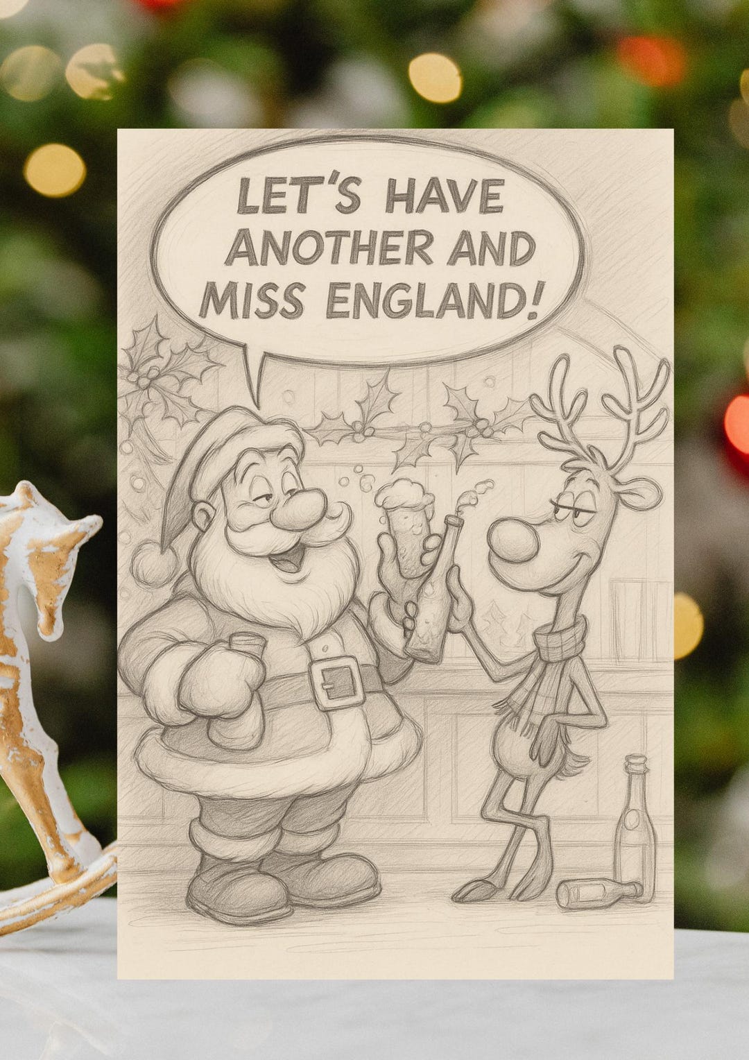 Drunk Santa (miss England) Christmas Card - Humorous Festive Xmas Card ...