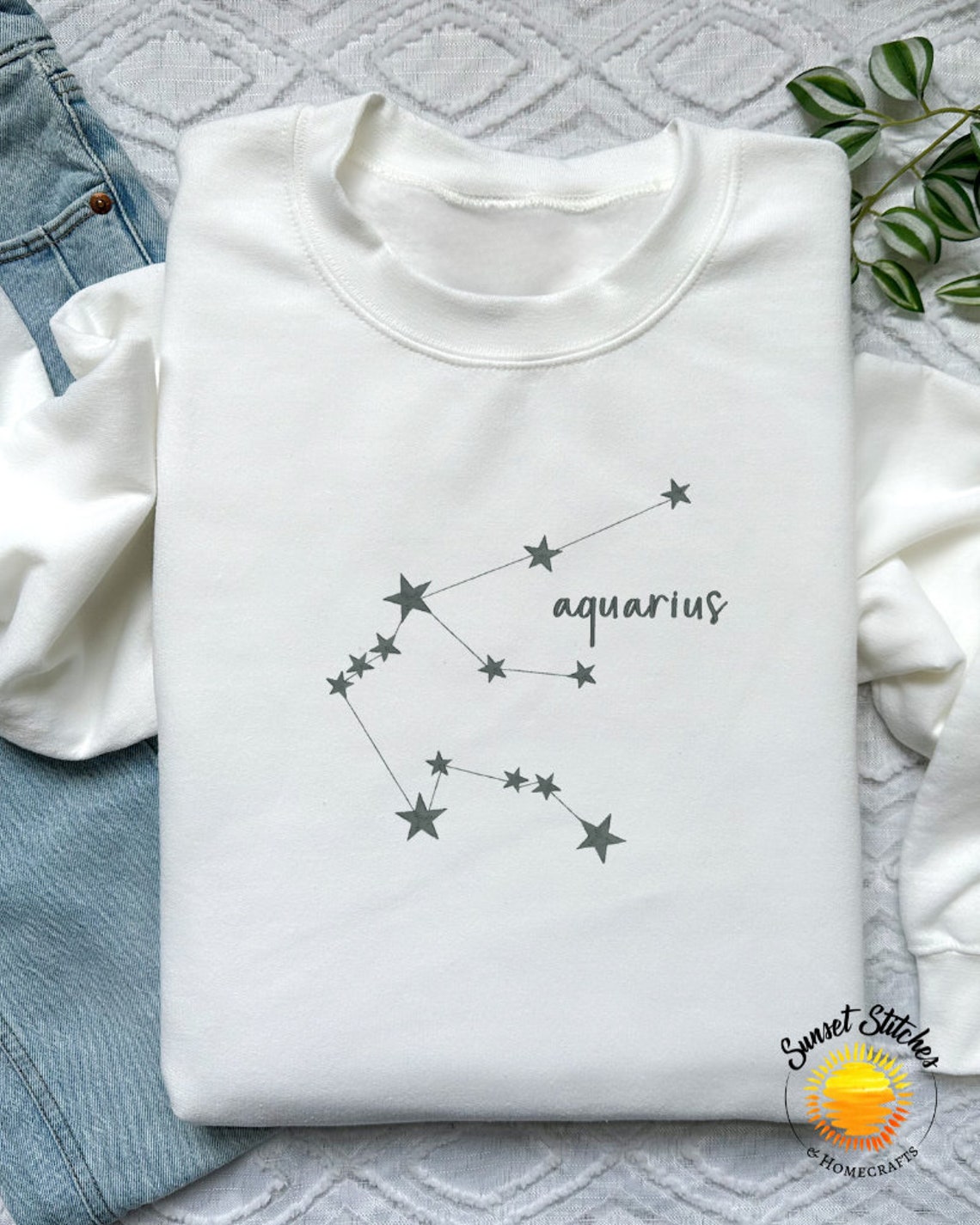 Aquarius Constellation Embroidered Sweatshirt, Zodiac Sweater - Etsy