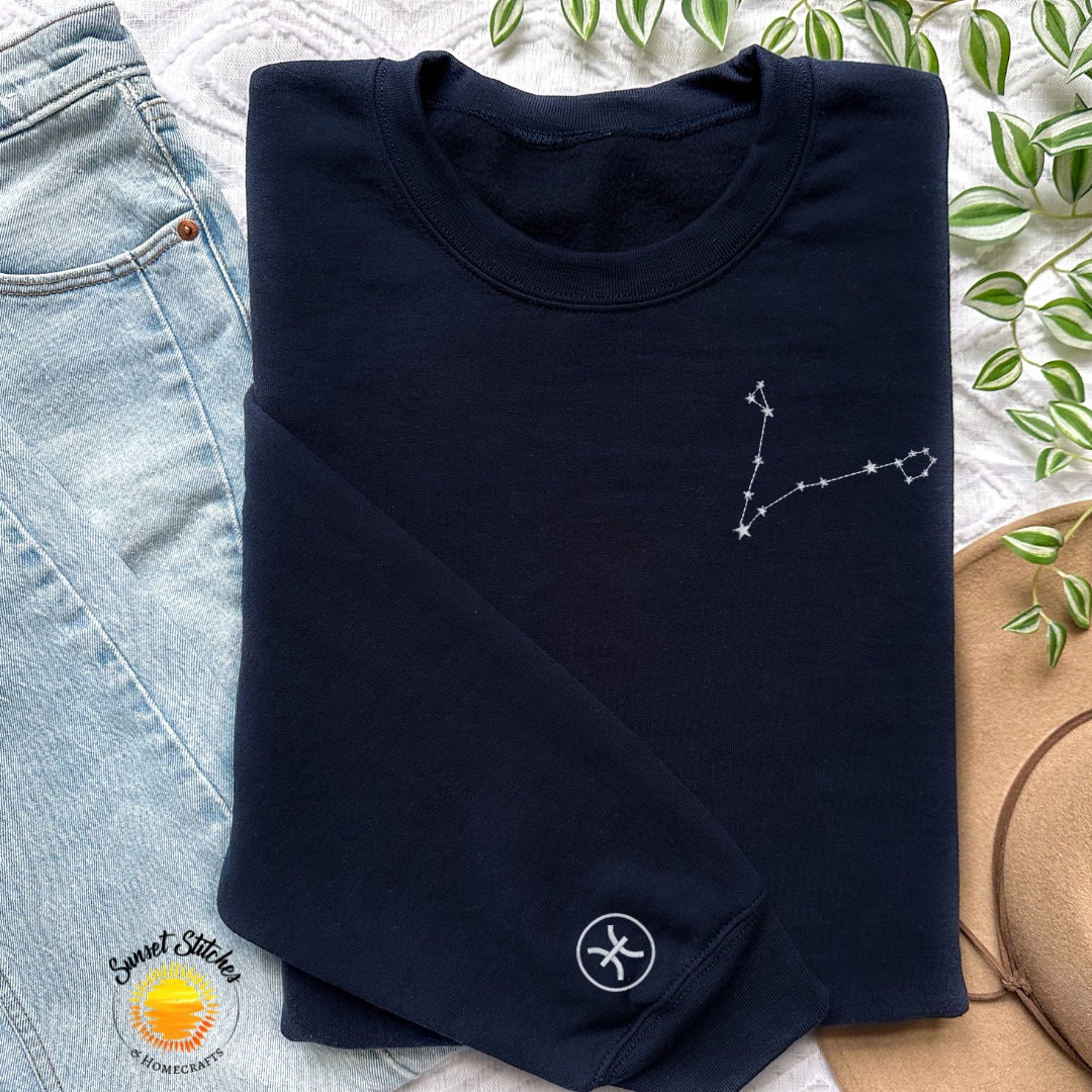 Pisces Constellation Embroidered Sweatshirt, Zodiac Sweater - Etsy