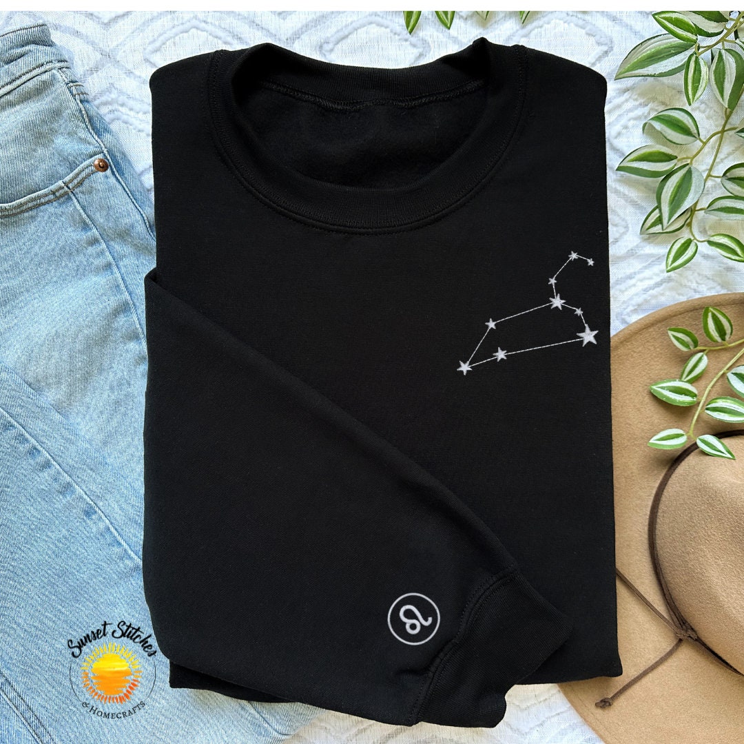 Leo Constellation Embroidered Sweatshirt, Zodiac Sweater - Etsy