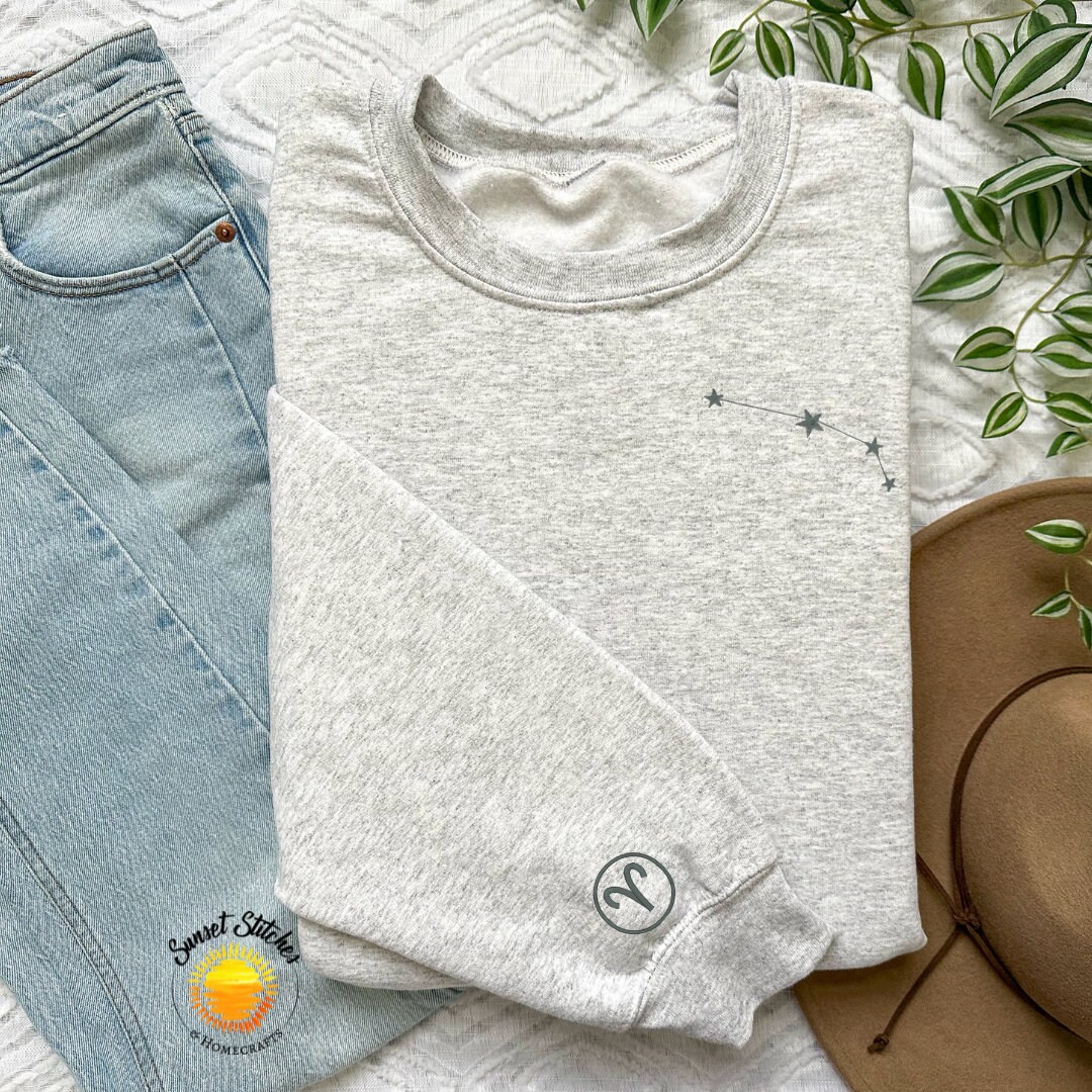 Aries Constellation Embroidered Sweatshirt, Zodiac Sweater - Etsy