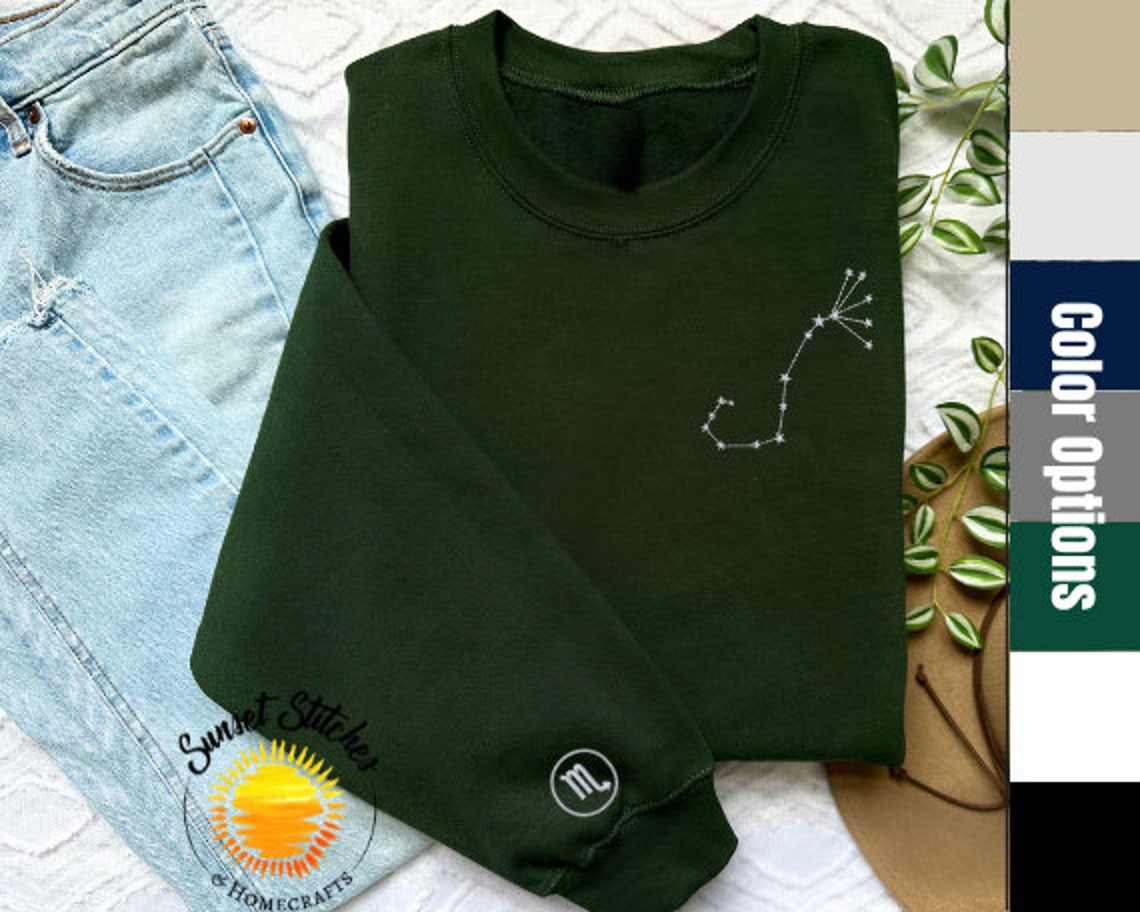 Scorpio Constellation Embroidered Sweatshirt, Zodiac Sweater - Etsy