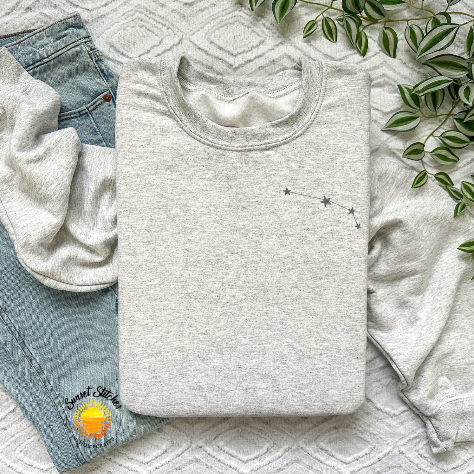 Aries Constellation Embroidered Sweatshirt, Zodiac Sweater - Etsy