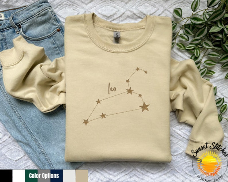 Leo Constellation Embroidered Sweatshirt, Zodiac Sweater - Etsy