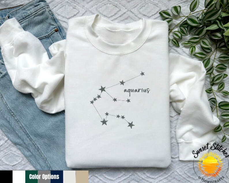 Aquarius Constellation Embroidered Sweatshirt, Zodiac Sweater - Etsy
