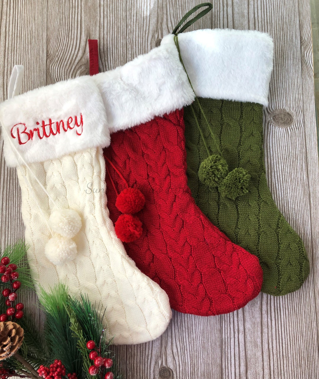 EMBROIDERED Personalized Cable Knit Christmas Stocking, Christmas ...