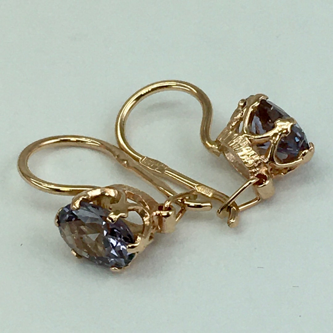 Vintage Original 583 Gold Earrings With Alexandrite, 14k Gold Earring ...