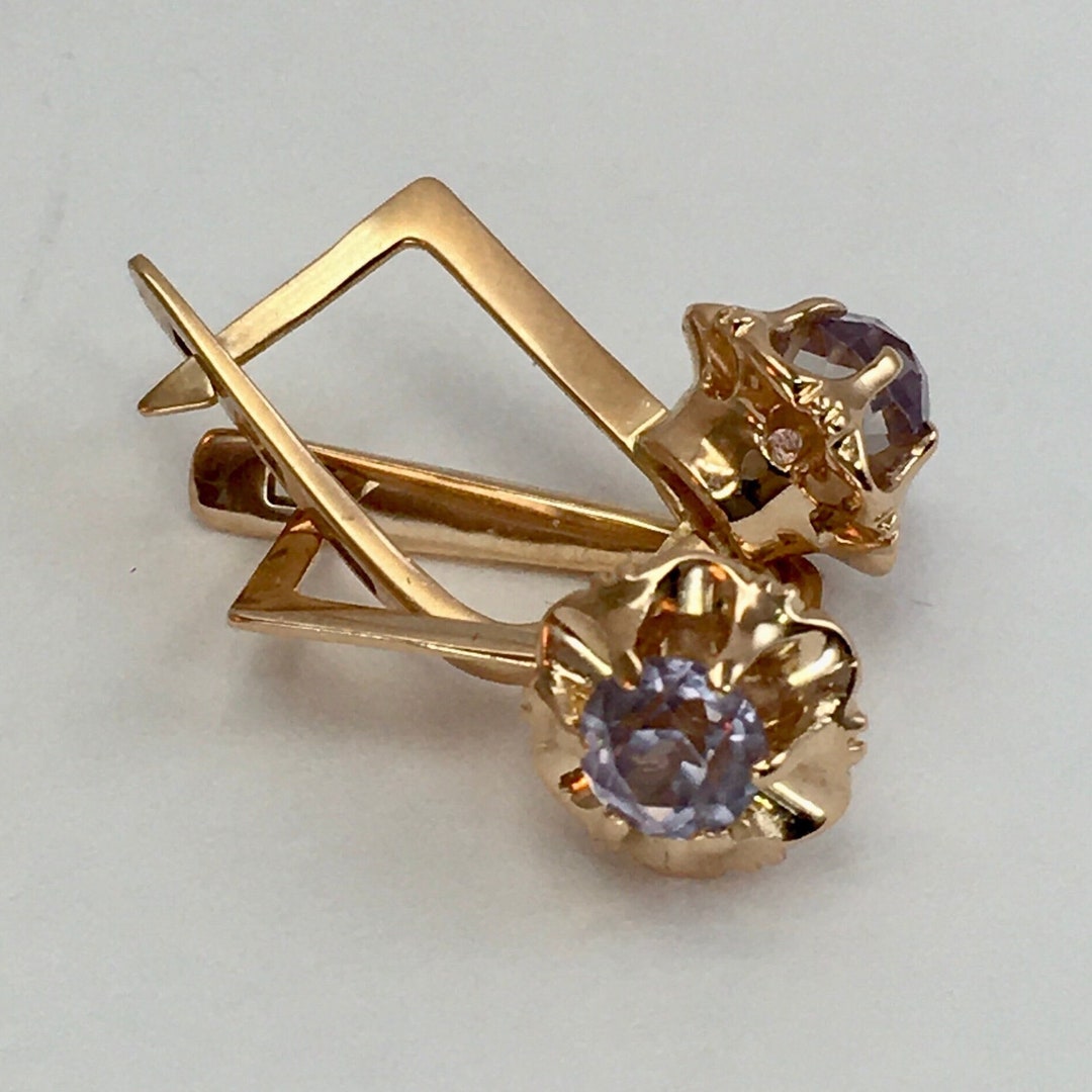 Vintage Original 583 Gold Earrings With Alexandrite 14k Gold - Etsy