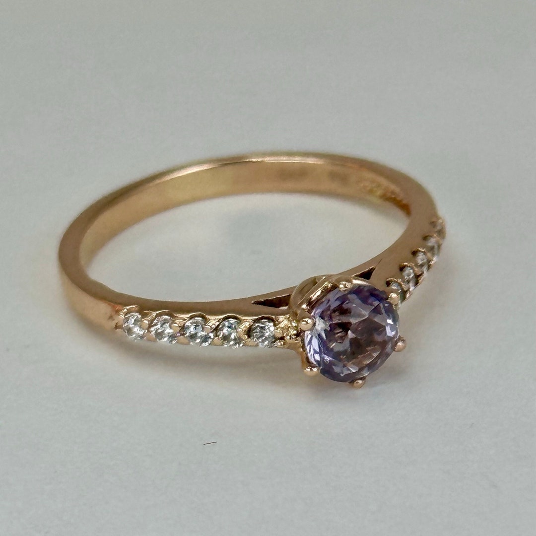 Small Vintage Original Solid Rose Gold 14k Ring, Small Alexandrite Ring ...