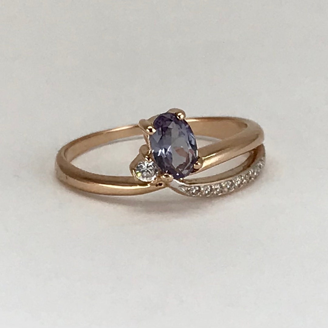 Vintage 14k Rose Gold Alexandrite Ring: Color-changing Engagement Ring ...