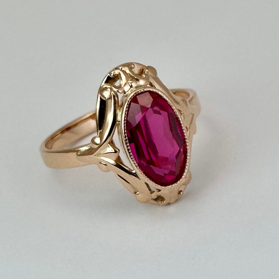 Vintage Original Rose Gold 583 14k Ring With Ruby, Ring Size 6 3/4, 14k ...
