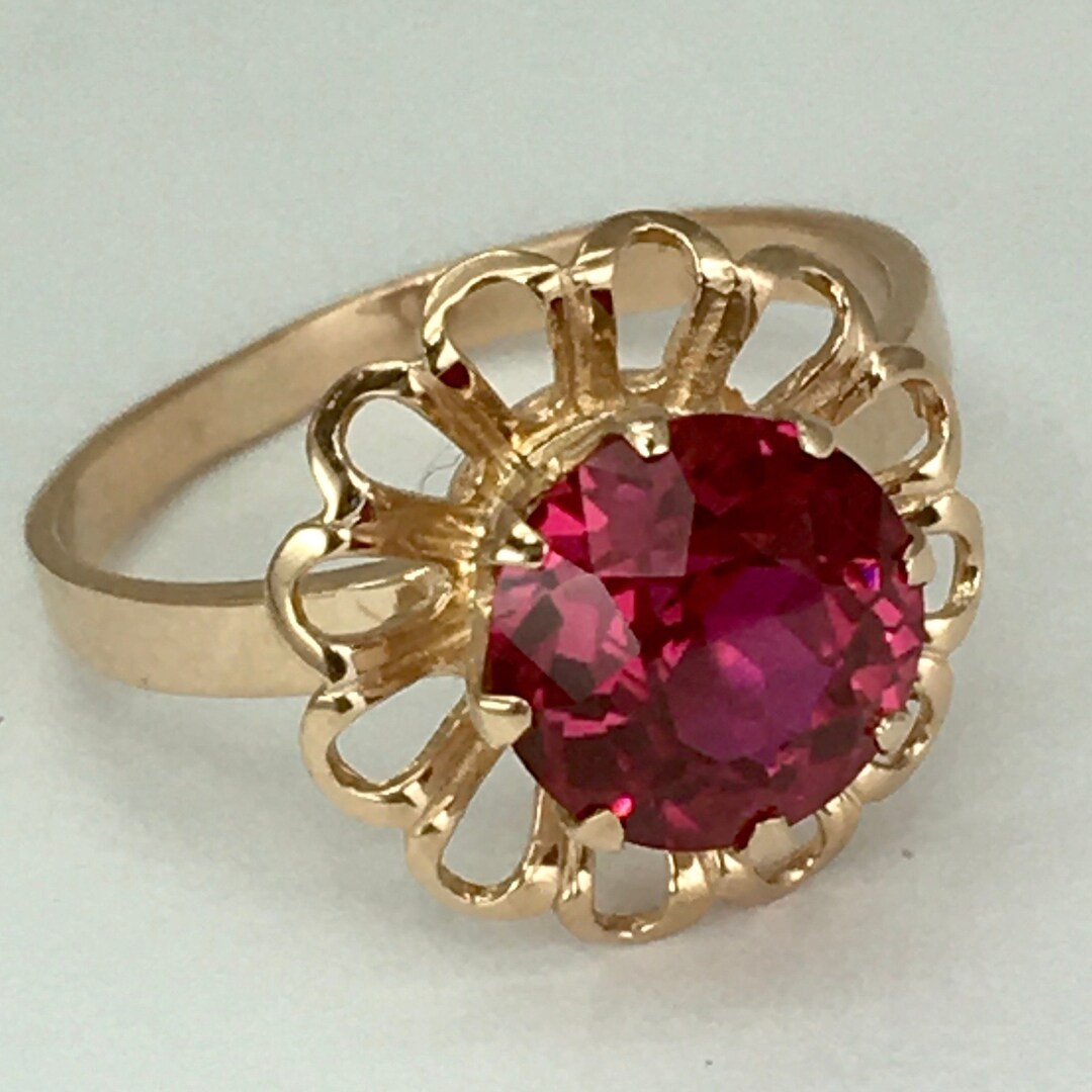 Vintage Original Rose Gold 583 14k Ring With Ruby, 14k Gold Ring, Ruby ...
