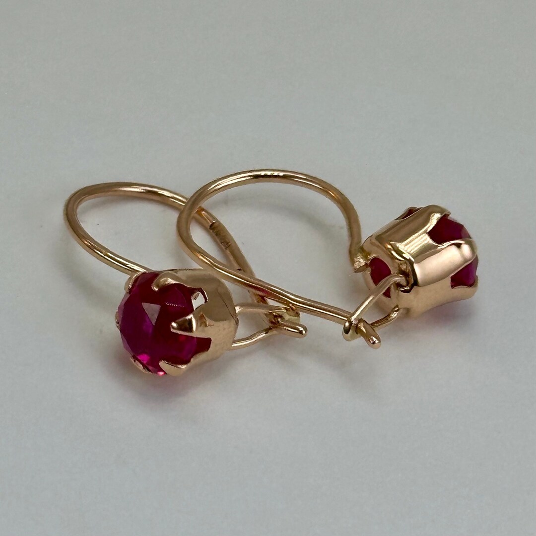 Dainty Vintage Original Solid Rose Gold 583 14k Earrings With Ruby ...