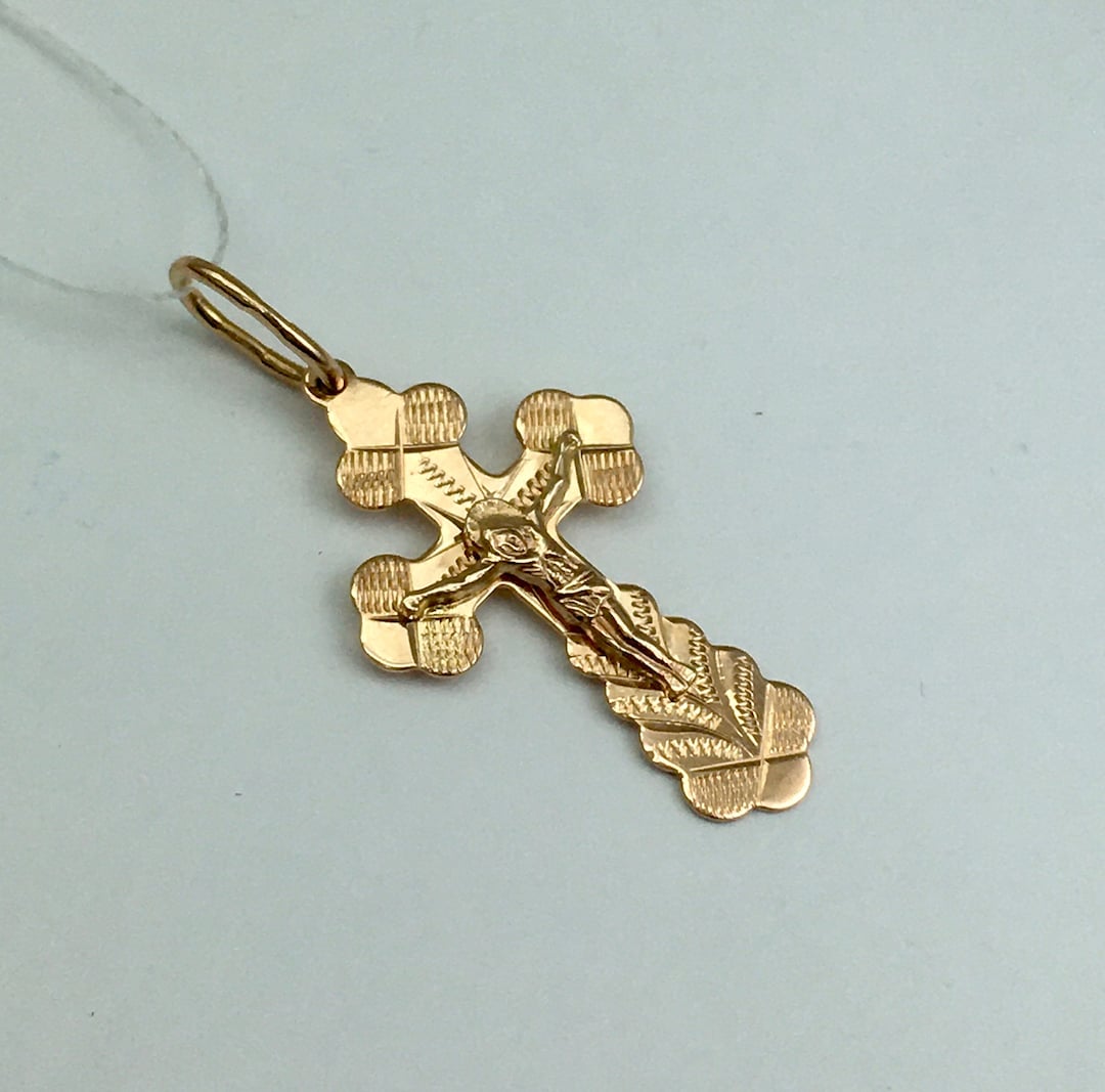 Vintage Original Solid Rose 14k Gold Orthodox Cross Pendant, Orthodox ...