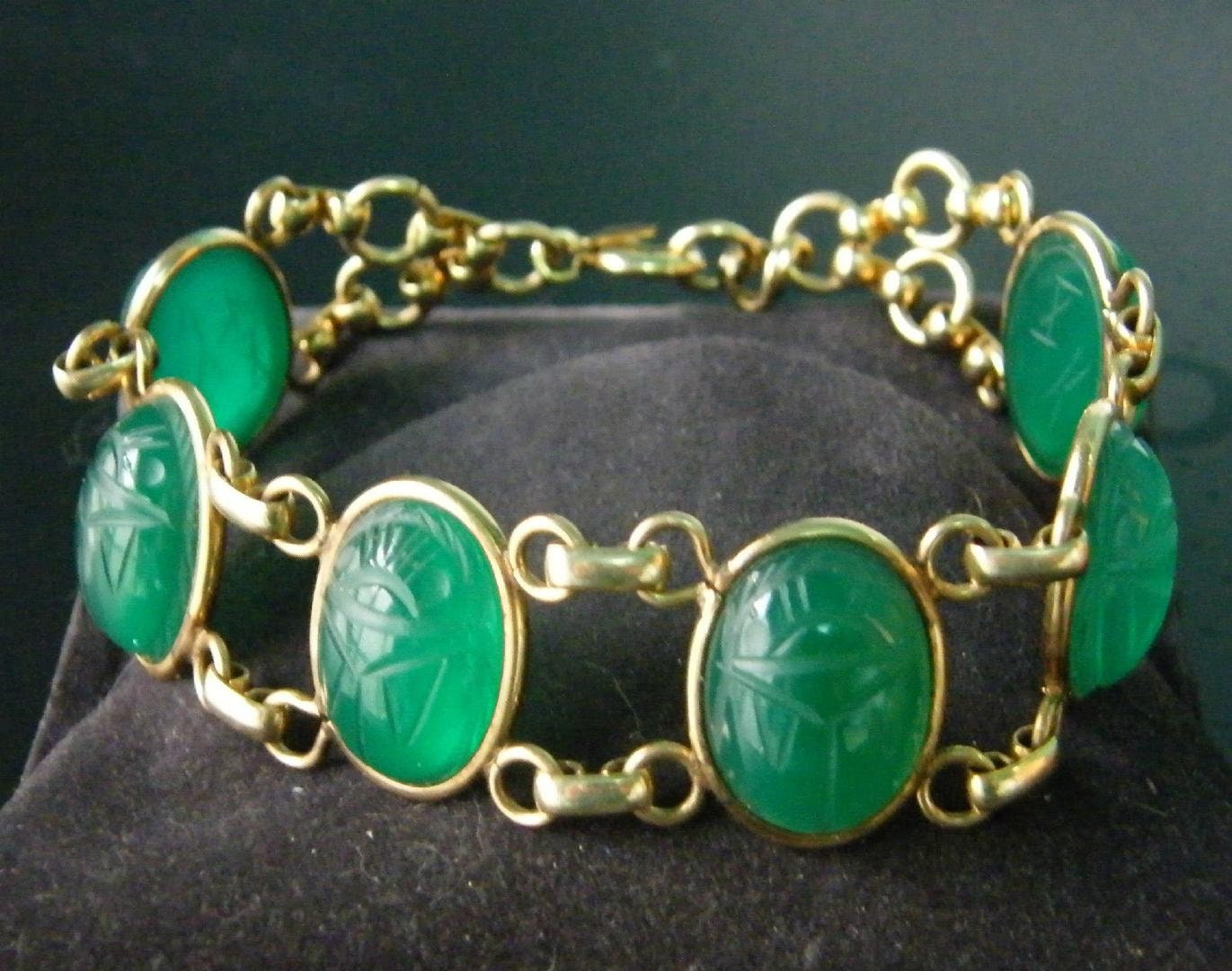 Vintage Amko Chrysoprase Scarab Bracelet in Sterling Silver, Scarab ...