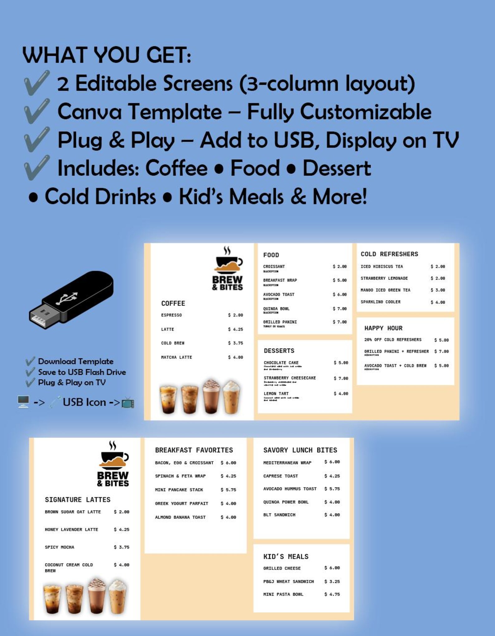 Digital TV Menu Template for Cafes – Plug and Play USB – Editable in ...