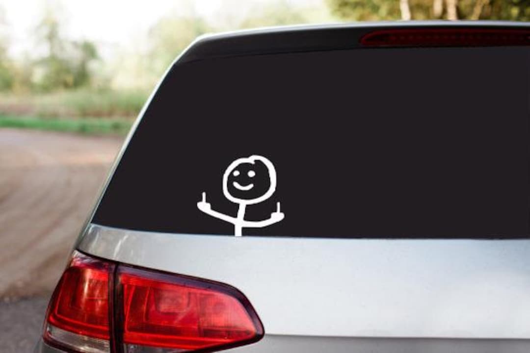 Middle Finger Stick Figure Decal, Funny Car Sticker, Vinyl Meme Decal ...