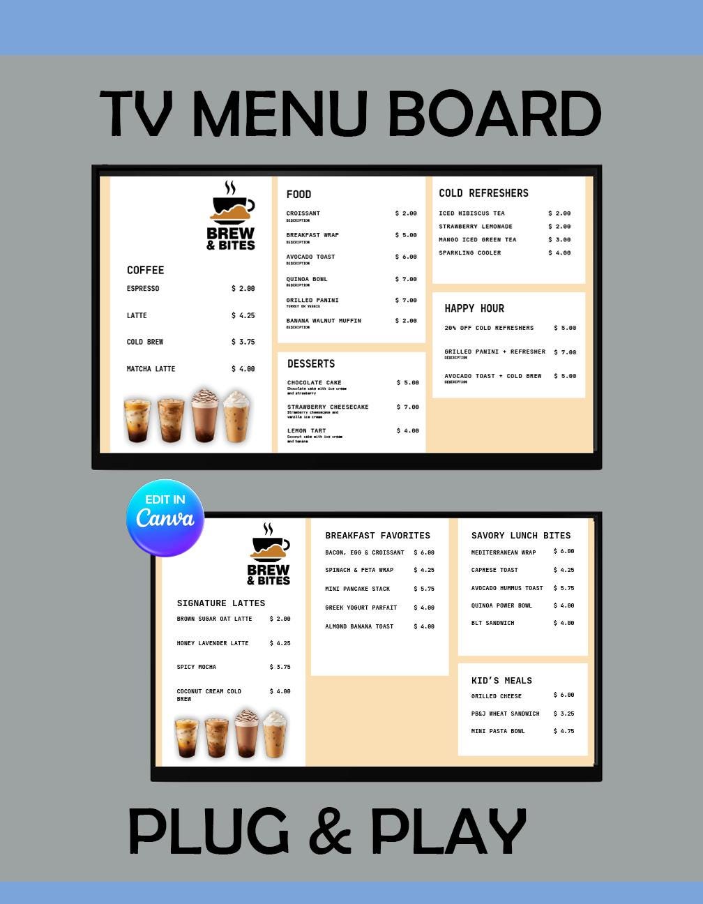 Digital TV Menu Template for Cafes – Plug and Play USB – Editable in ...