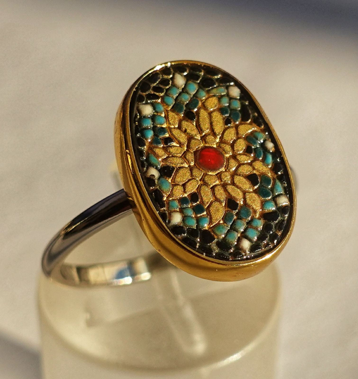 The Sun Micro Mosaic Ring in Solid Silver 925 Double Gold Plated 24k ...