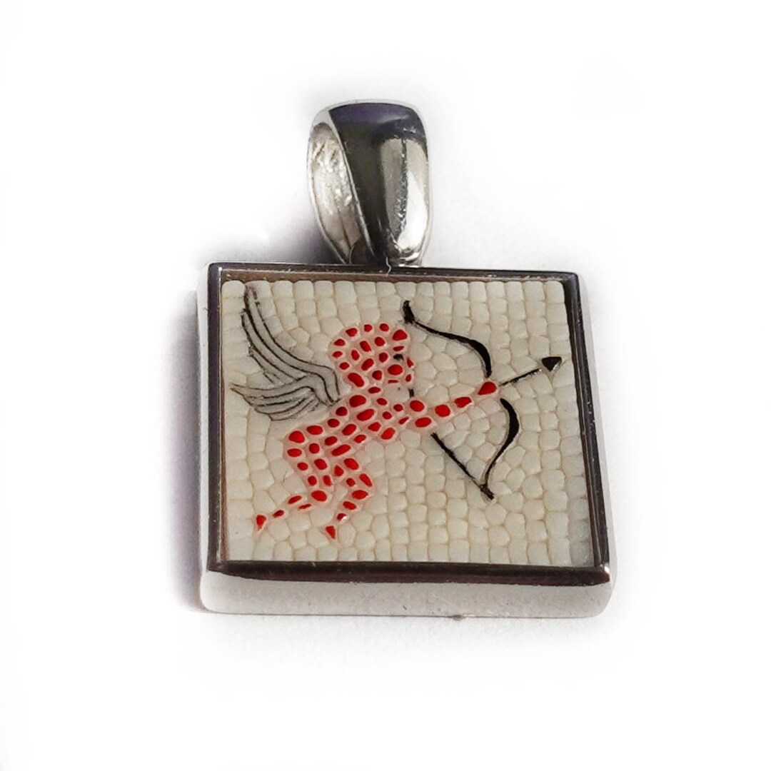 Cupid ( Eros - God of Love ) Micro Mosaic Pendant in Solid Silver 925 ...