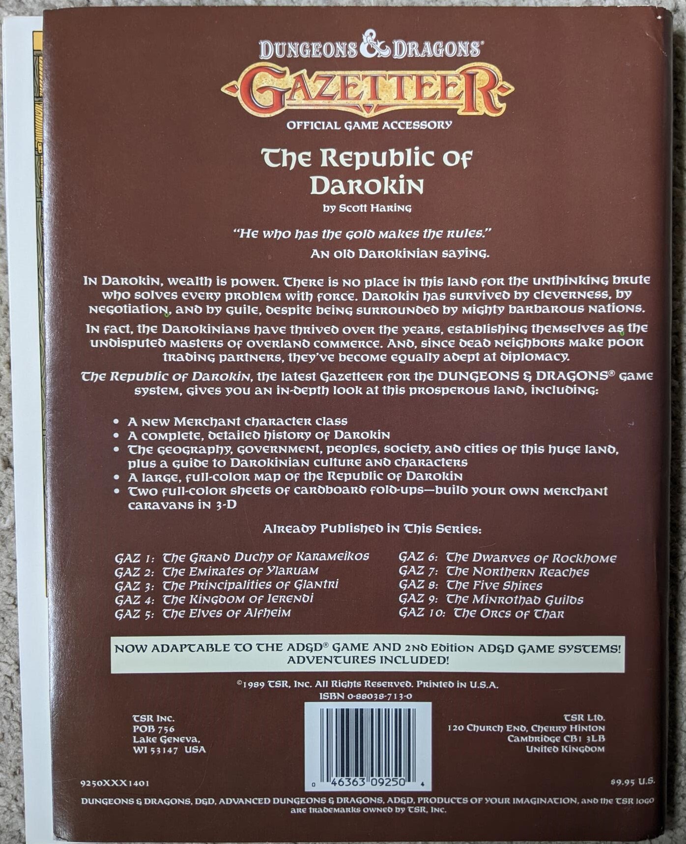 GAZ11 the Republic of Darokin Dungeons Dragons 9250 TSR 1987 VF/NM - Etsy