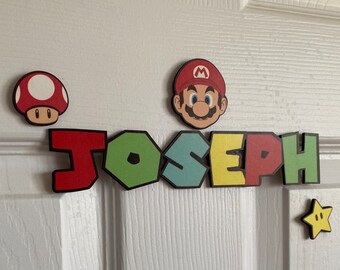Wooden Super Mario Personalised Name Room Door Plaque / Sign Boys ...