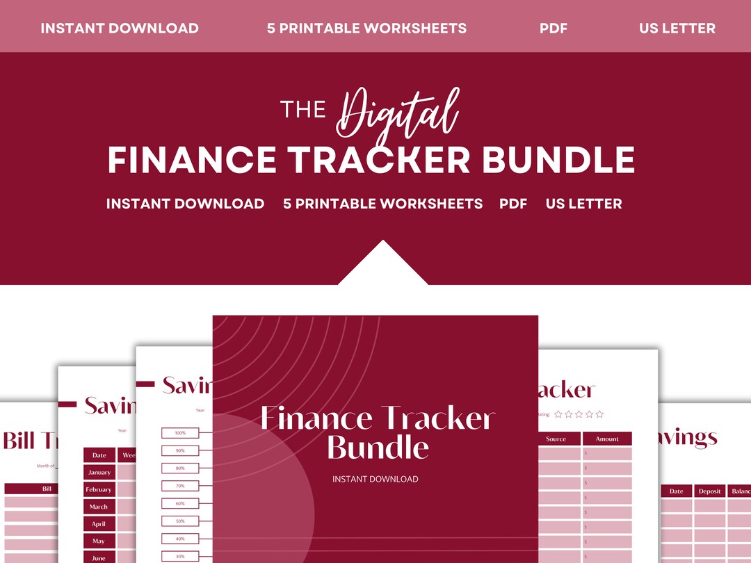 The Digital Finance Tracker Bundle Monthly Budget Tracker Printable Bill Expense Save Spending ...
