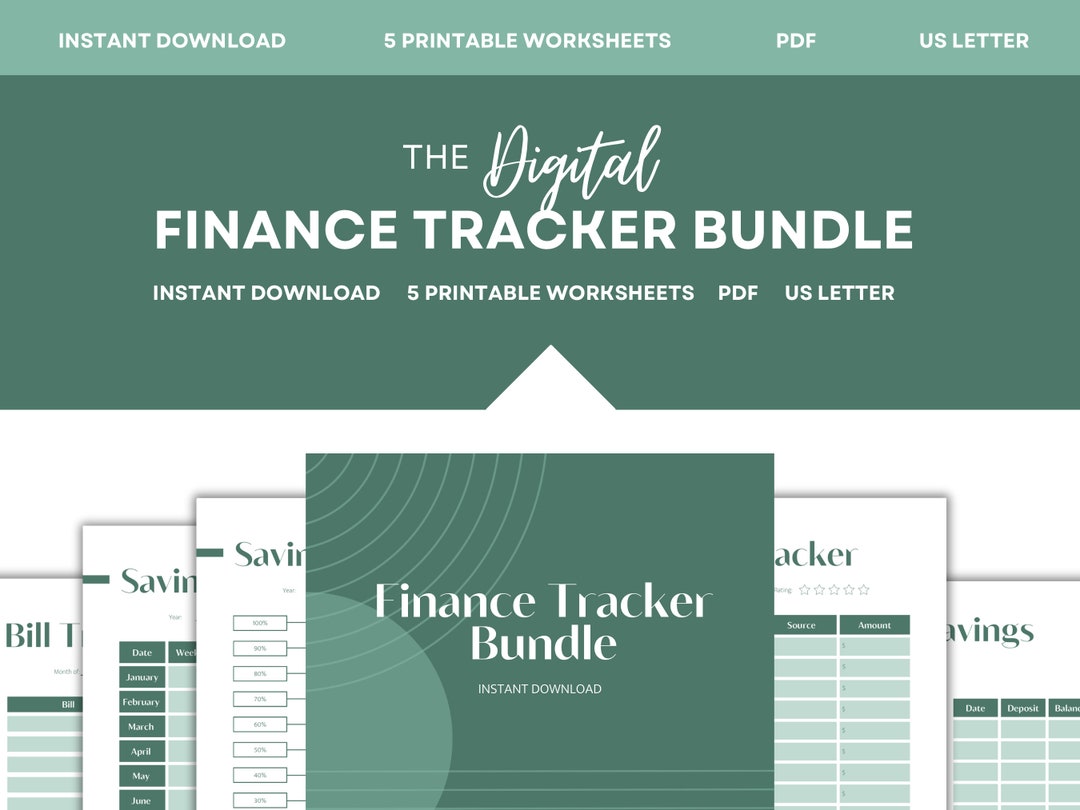 The Digital Finance Tracker Bundle Monthly Budget Tracker Printable Bill Expense Save Spending ...
