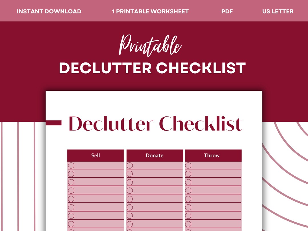 The Declutter Checklist Printable Cleaning Tracker Digital Declutter ...