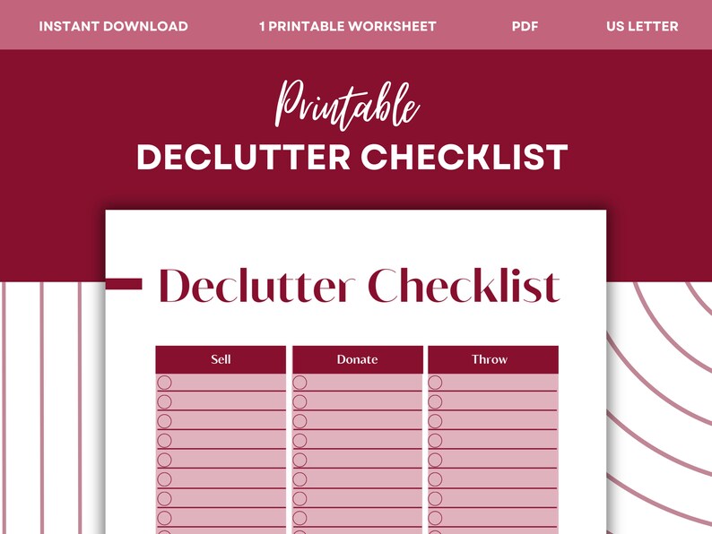The Declutter Checklist Printable Cleaning Tracker Digital Declutter ...