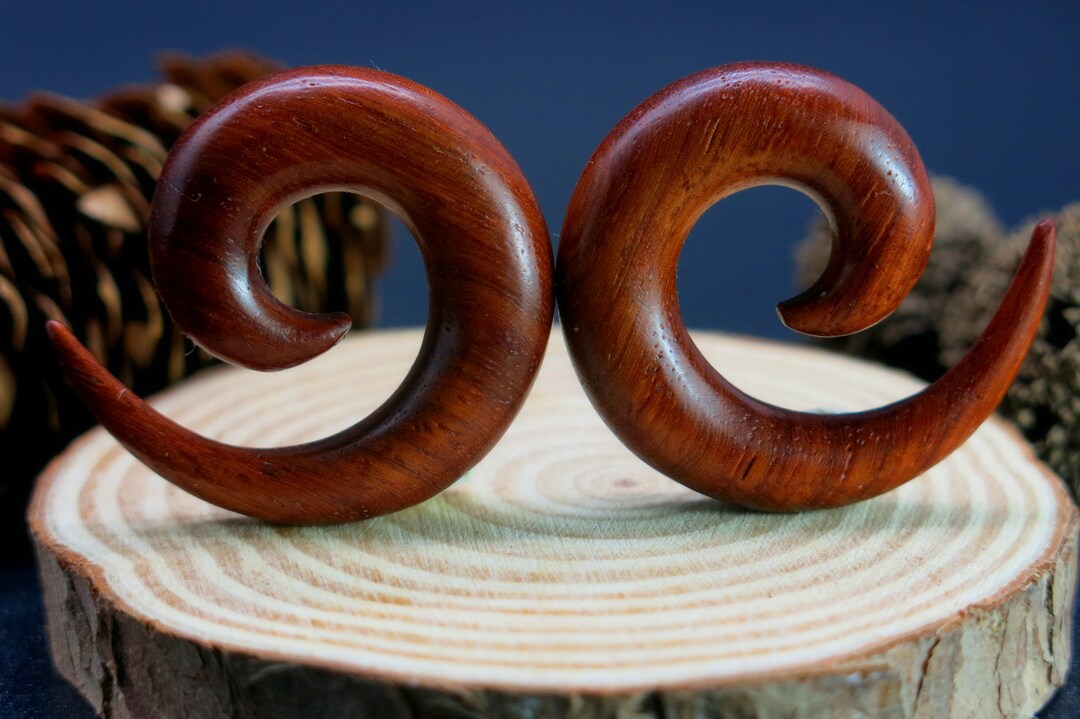 Red Wood (long) Real Ear Spiral Tapers for Hanging. Wooden Spiral Ear ...