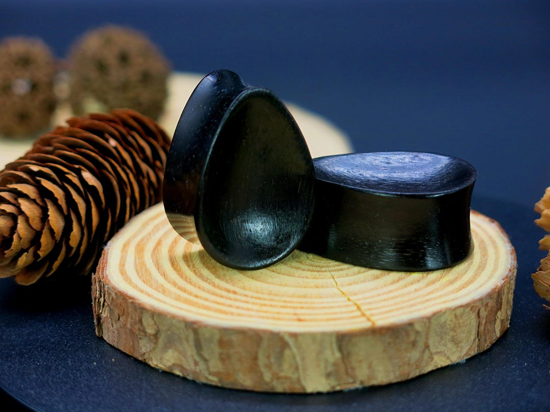 Black Wood Concave Teardrop Ear Plugs for Ear Stretching. Custom Wood ...